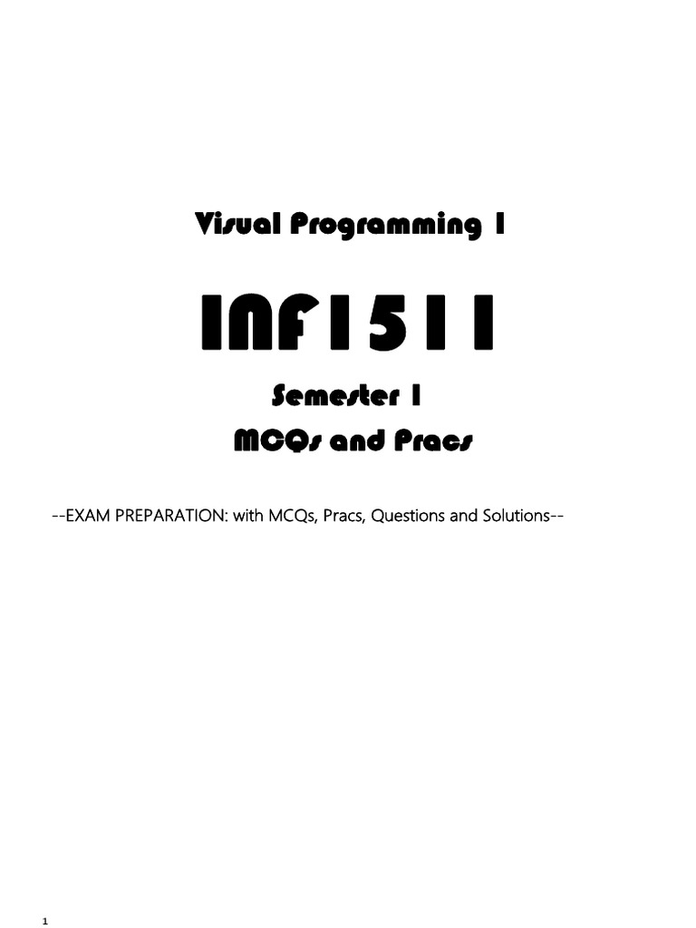 Visual Programming 1 Exam Preparation With Mcqs Pracs Questions And Solutions Pdf