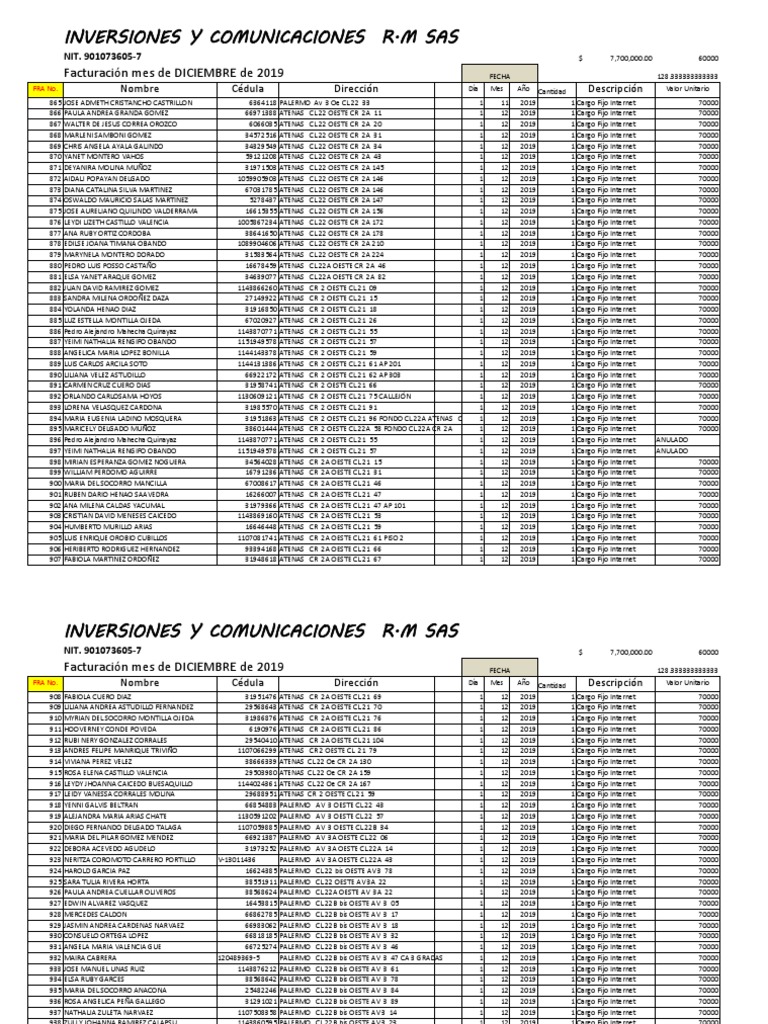 Factura Inversiones y Comunicaciones RM SAS 2019 AÑO 2019 | PDF ...