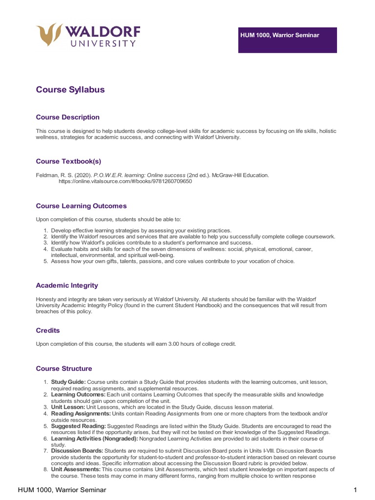 Course Syllabus Warrior Seminar | PDF | Rubric (Academic) | Internet Forum