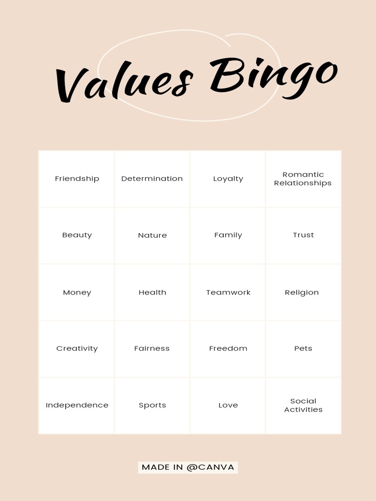 Values Bingo Game for Relationships | PDF | Social Science
