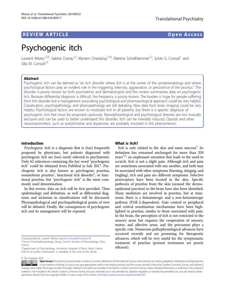Psychogenic Itch: Reviewarticle Openaccess | PDF | Mental Disorder ...