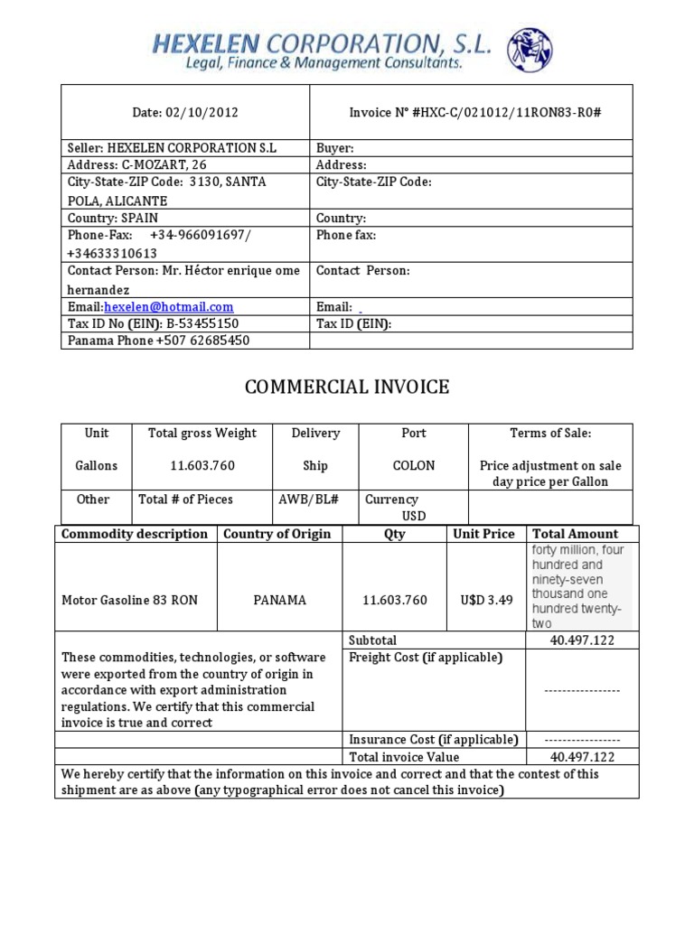 Commercial Invoice: Commodity Description Country of Origin Qty Unit ...