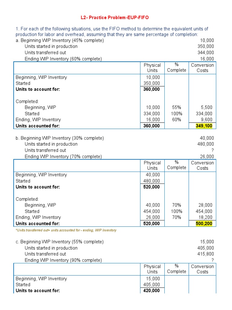 L2 - Practice Problem-EUP-FIFO | PDF | Systems Science | Inventory