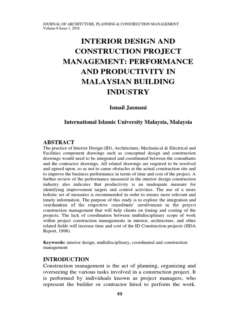 Interior Design and Construction Project Management | PDF | Project ...