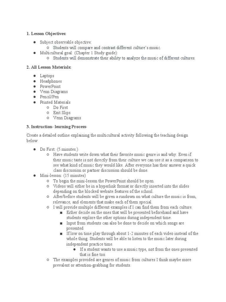 Comparing Cultural Music Genres | PDF | Singing | Lesson Plan