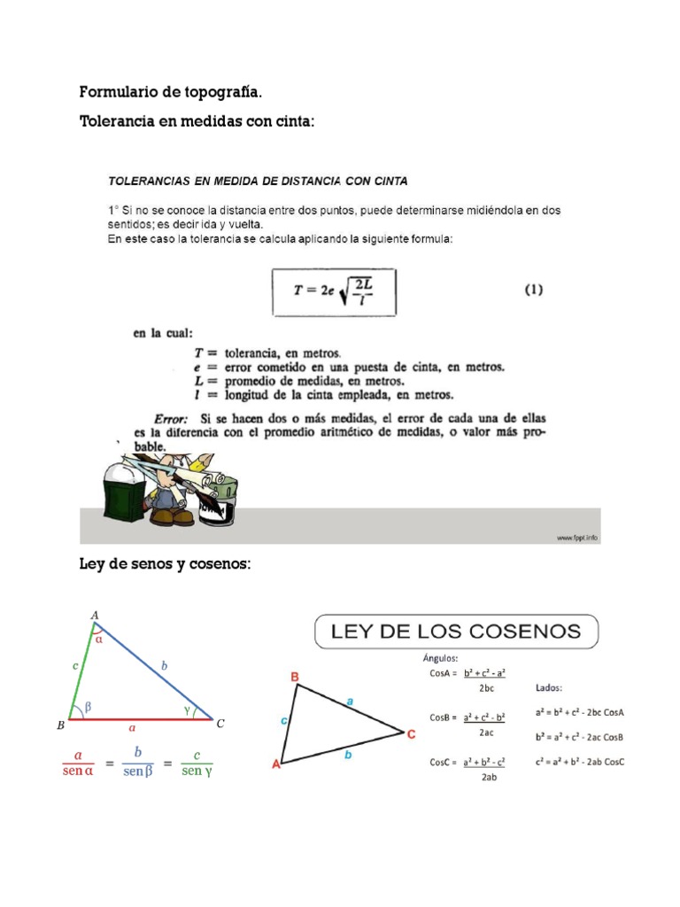 Formulario de Topografía | PDF | Azimut | Geometría