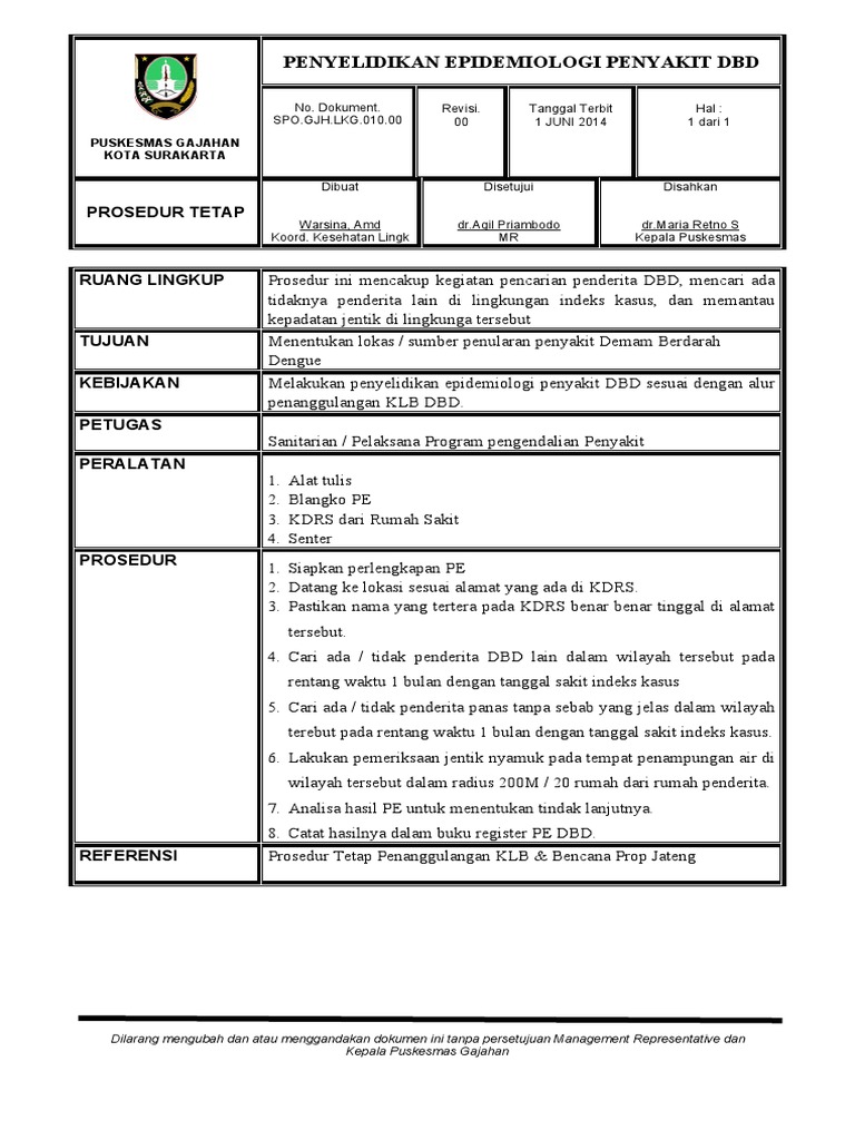 SOP PE Penyakit DBD | PDF