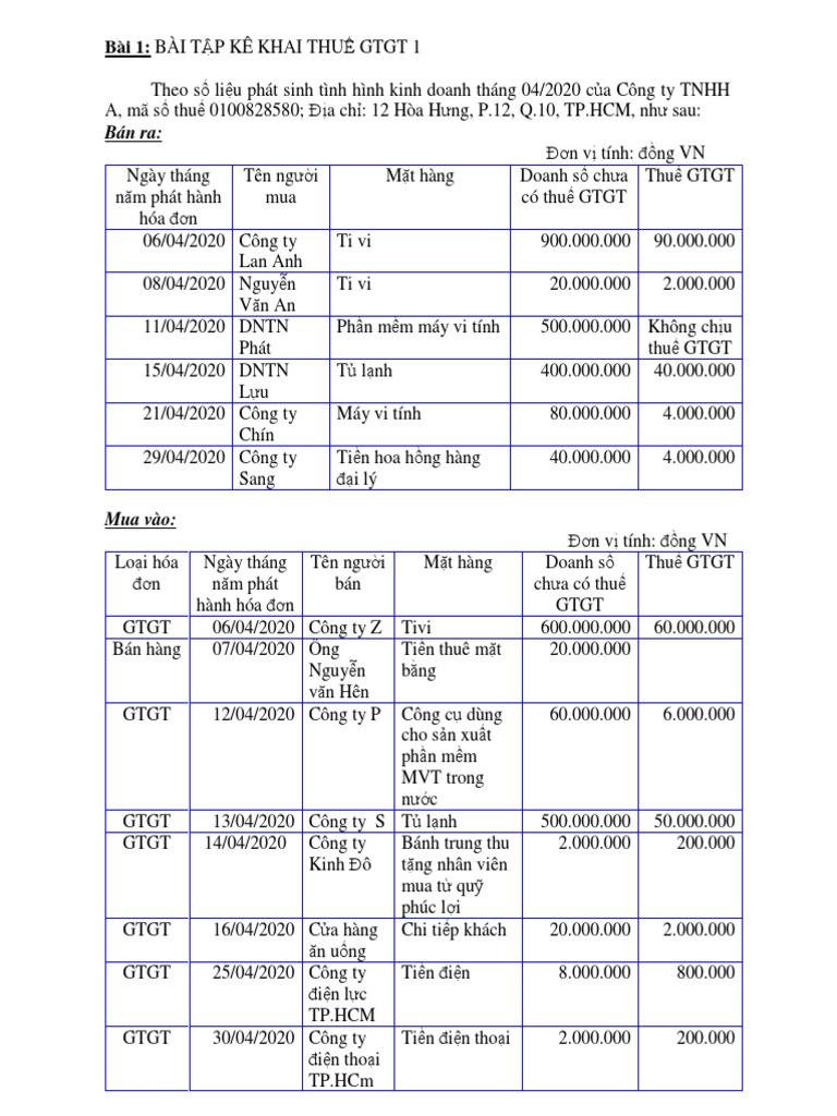 Bai Tap Thue GTGT | PDF