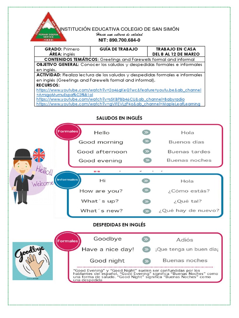 Formal and Informal Greetings and Farewells in English: An Educational ...