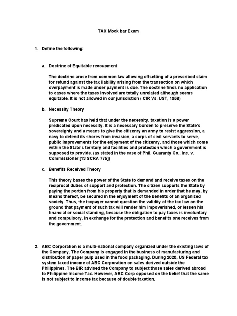 Tax Mock Bar Exam | PDF | Taxpayer | Internal Revenue Service