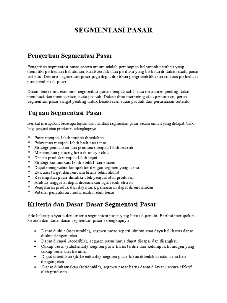 Segmentasi Pasar | PDF