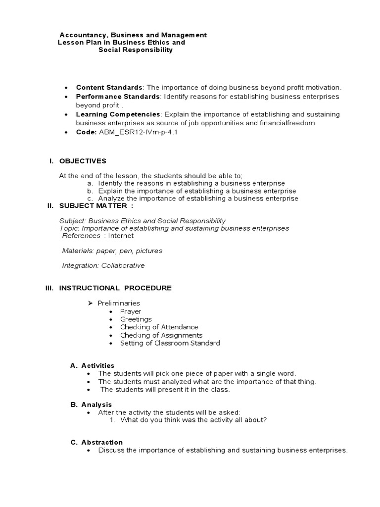 Business Ethics Lesson Plan Overview | PDF | Business