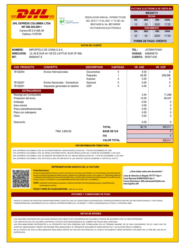 Factura DHL Marzo | PDF | Factura | Bancario