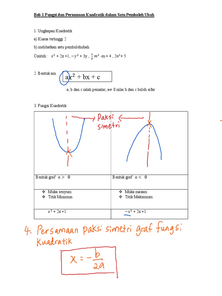 Nota Fungsi Dan Persamaan Kuadratik Lateat | PDF