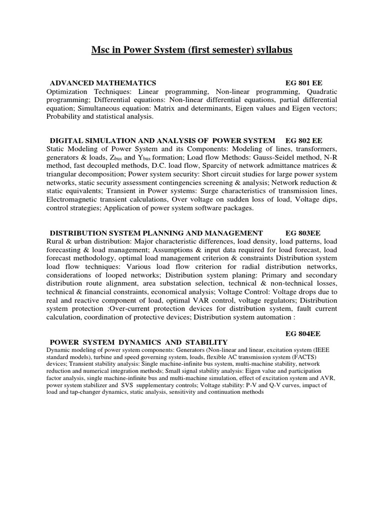 MSC in Power System (First Semester) Syllabus: Advanced Mathematics EG ...