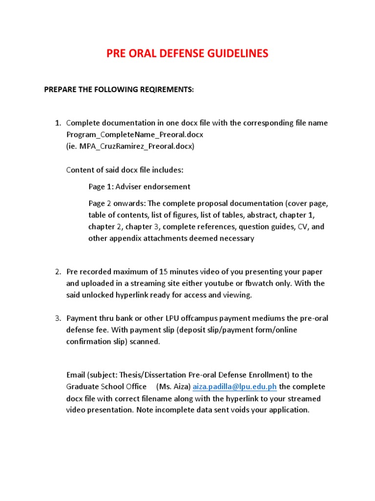 Pre Oral Defense Guidelines: Prepare The Following Reqirements | Download Free PDF | Thesis ...
