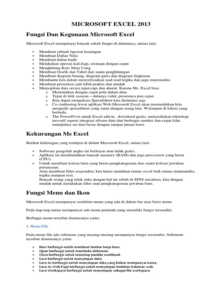 Fungsi Menu Microsoft Excel 2013 | PDF
