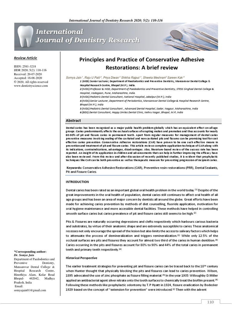 Principles and Practice of Conservative Adhesive Restoration | PDF ...