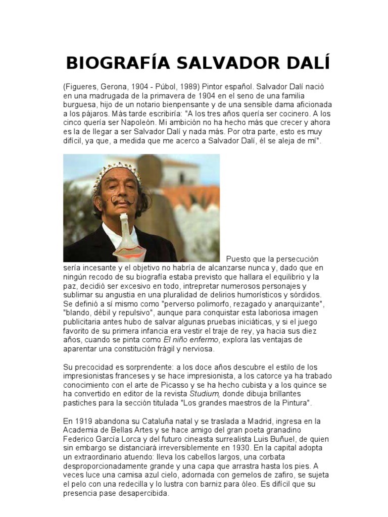 BIOGRAFÍA SALVADOR DALÍ Prueba Scribd | PDF | Salvador Dalí | Federico ...