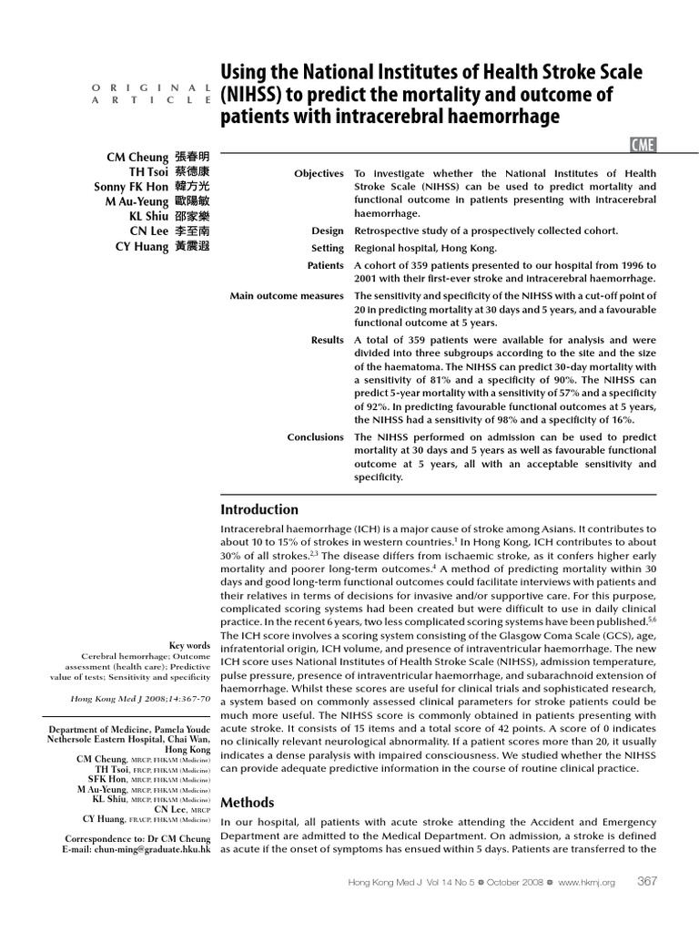Using The National Institutes of Health Stroke Scale (NIHSS) To Predict ...