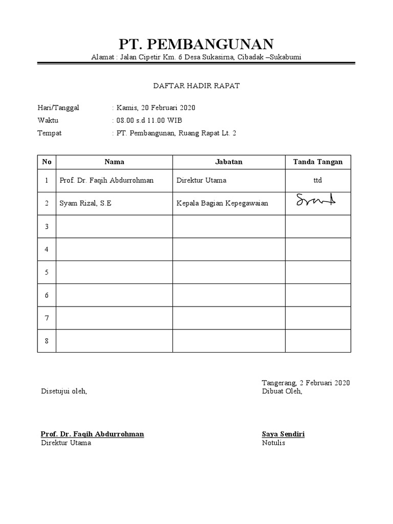 Form Notula, Dafhad, Anggaran Rapat | PDF