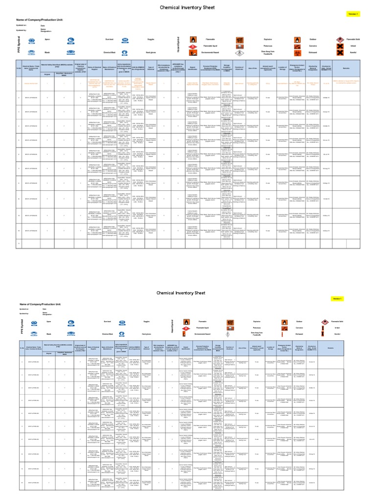 Chemical Inventory Sheet Version 1 | PDF | Chemical Substances | Chemistry