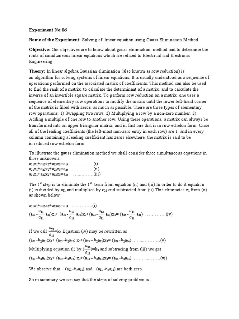 Gauss Elimination Method Using Matlab Pdf Computational Science 9929