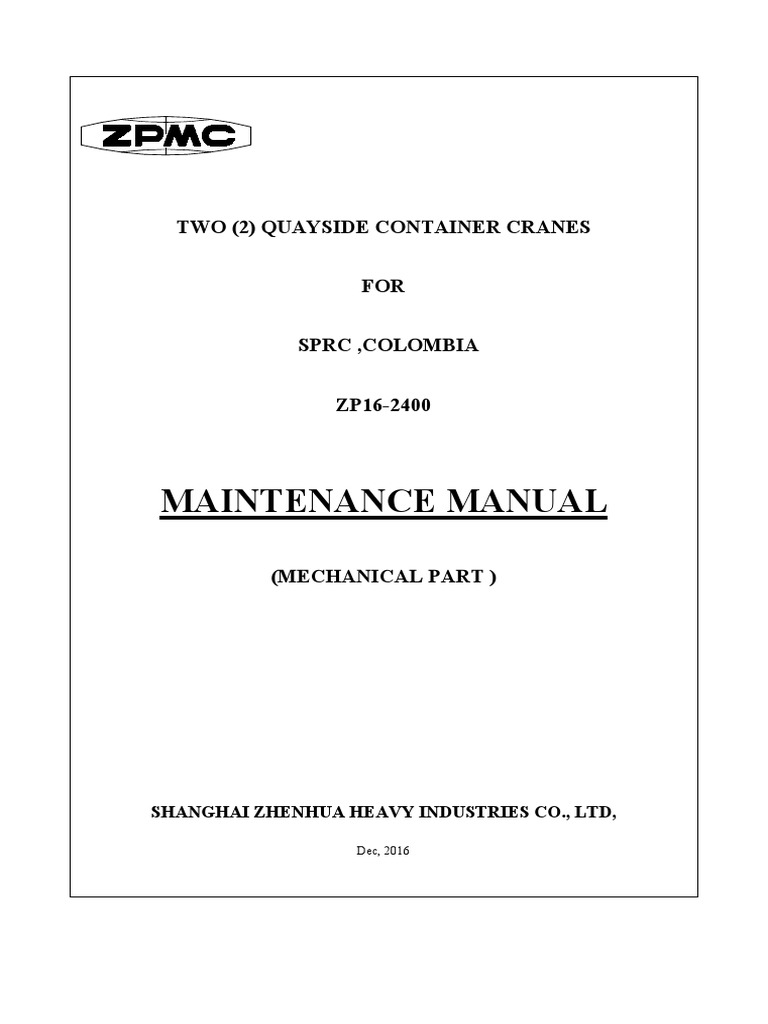 ZP16-2400 SPRC Maintenance Manual (Mechanical) | PDF | Crane (Machine ...