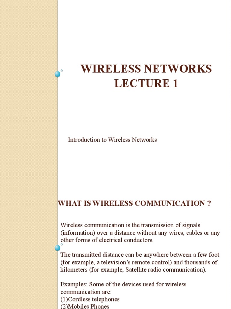 Wireless Network Lecture 1 | PDF | Radio | Wireless Lan