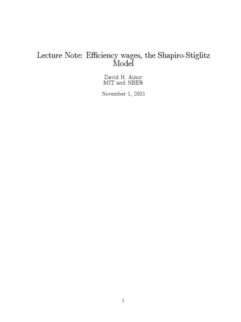 Efficiency Wages, The Shapiro-Stiglitz Model | PDF | Unemployment | Social Science