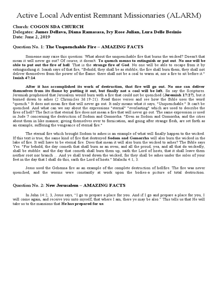 Active Local Adventist Remnant Missionaries | PDF | Sodom And Gomorrah ...