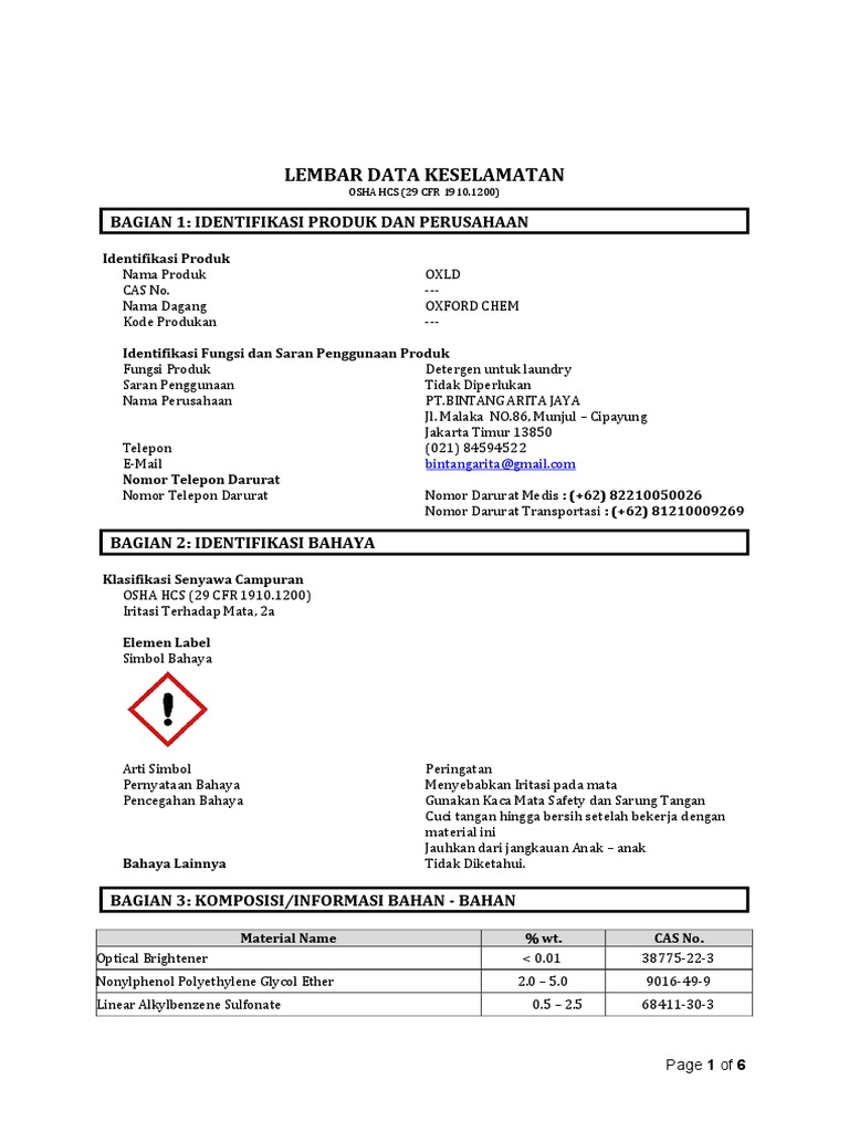 Lembar Data Keselamatan OXLD | PDF