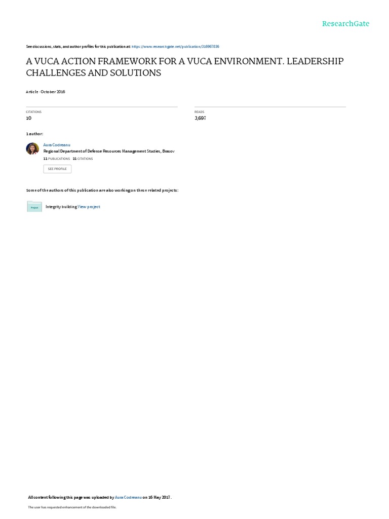 A Vuca Action Framework For A Vuca Environment. Leadership Challenges ...