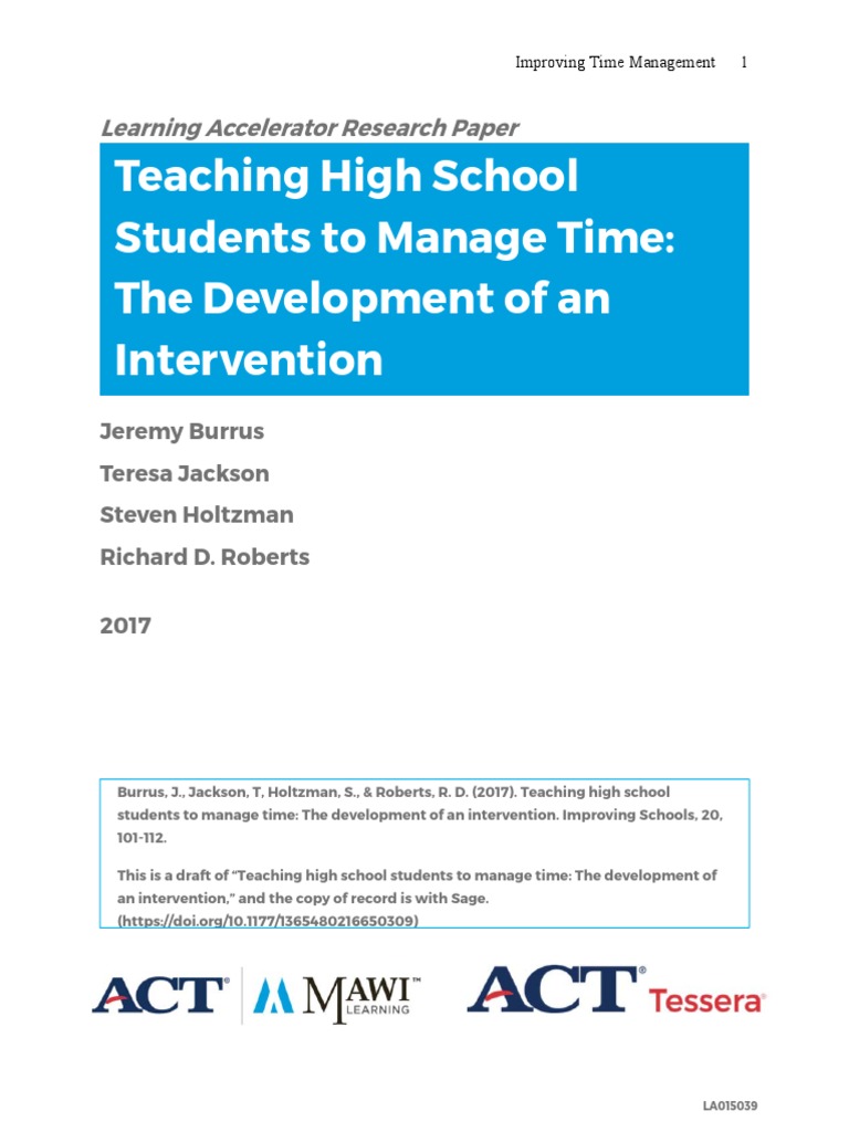 Time Management Intervention 2017 | PDF | Time Management ...
