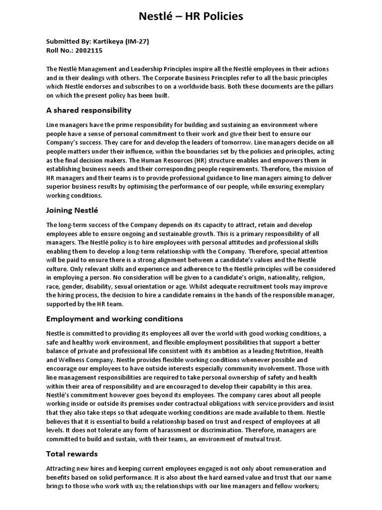 Nestle HR Policies | PDF | Employment | Occupational Safety And Health