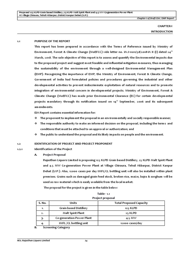 Chapter-I of Draft EIA / EMP Report | PDF | Environmental Impact ...