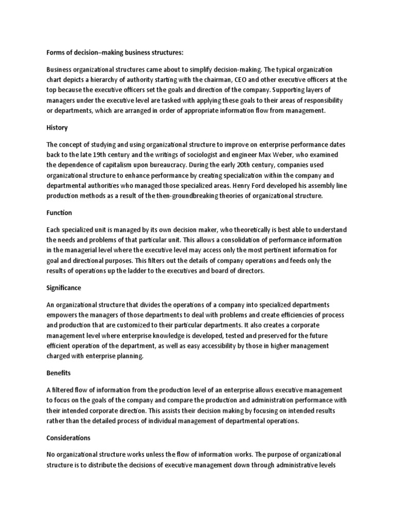 Forms of Decision-Making Business Structures | PDF | Organizational ...
