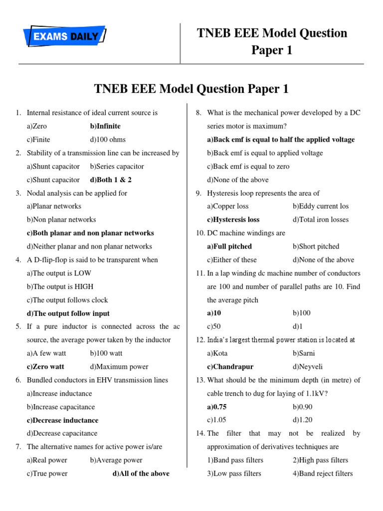 TNEB EEE Model Question Paper 1 | PDF