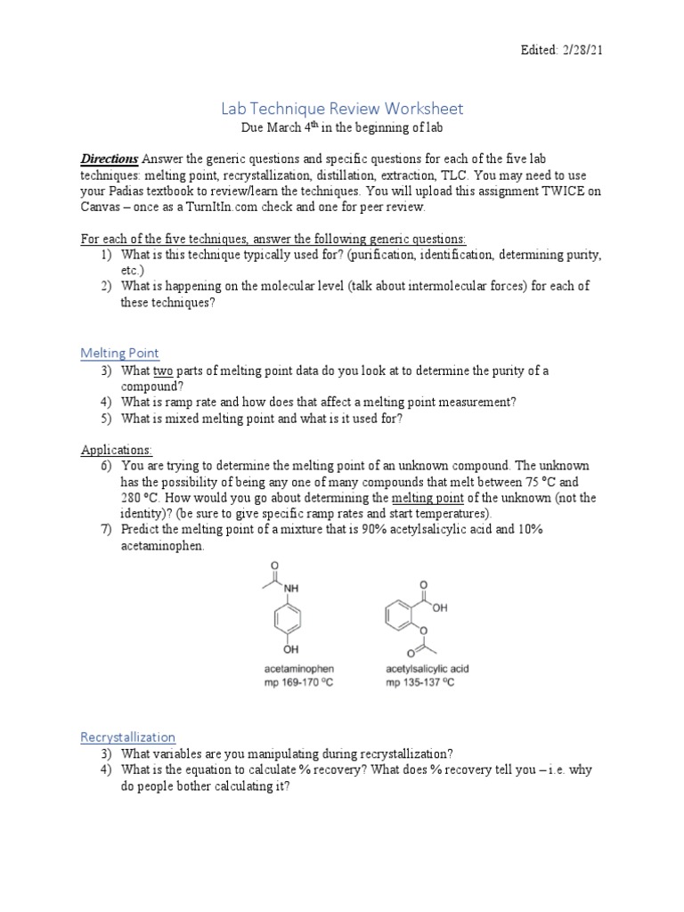 Lab Technique Review Worksheet | PDF | Thin Layer Chromatography ...