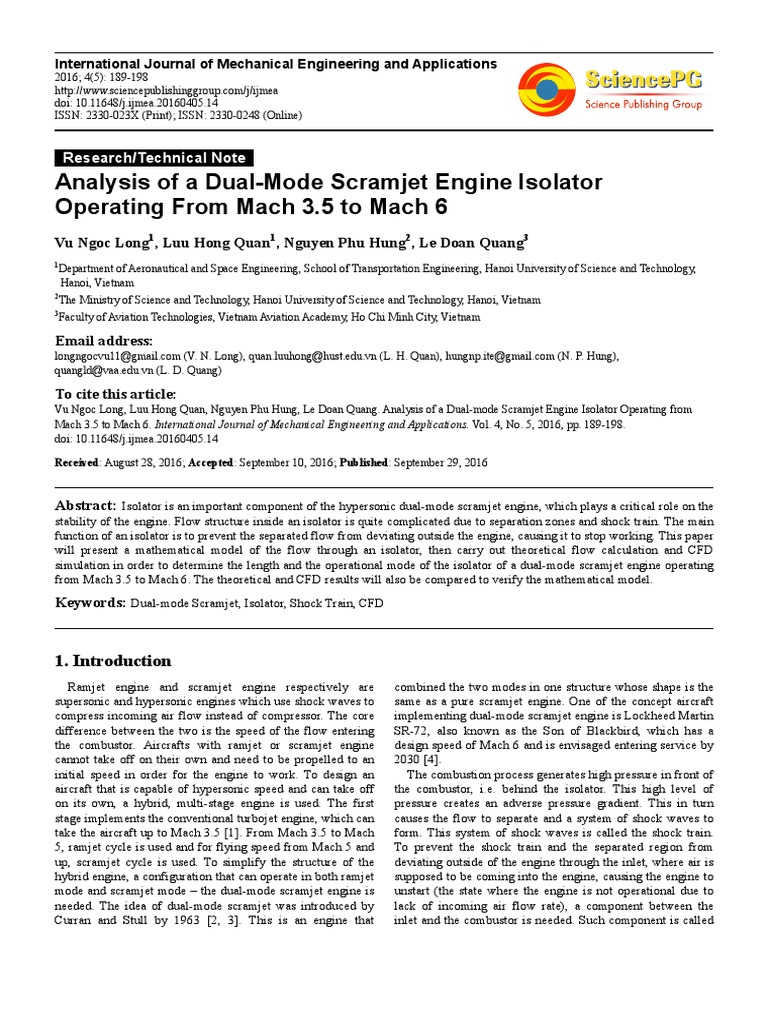 Dual-Mode Scramjet Isolator Analysis | PDF | Continuum Mechanics ...