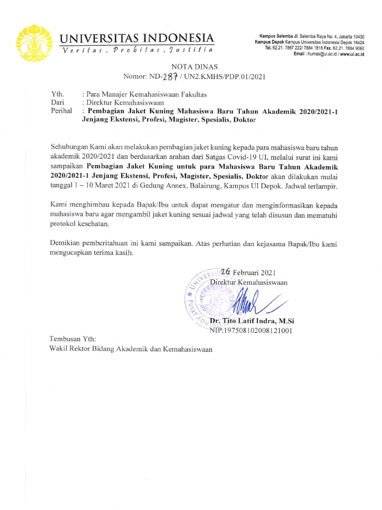 ND-187 - Pembagian Jaket UI Jenjang Pasca | PDF