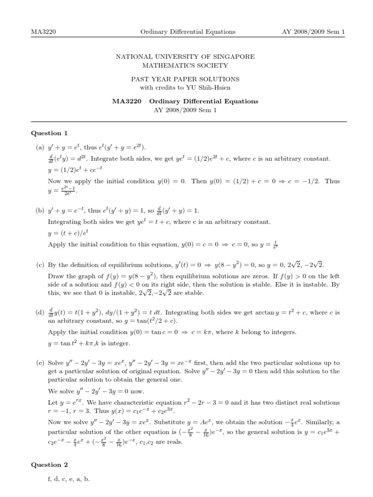 MA3220 AY08-09 Sem1 | PDF | Initial Condition | Eigenvalues And Eigenvectors