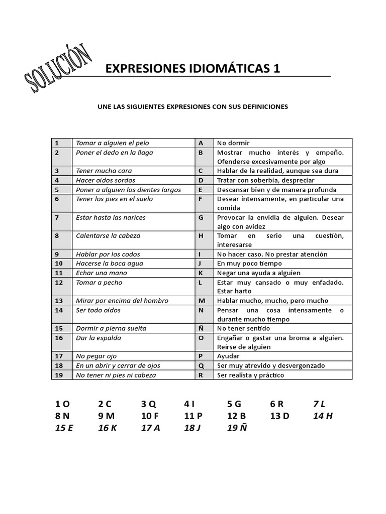 Expresiones-Idiomaticas Soluciones | PDF