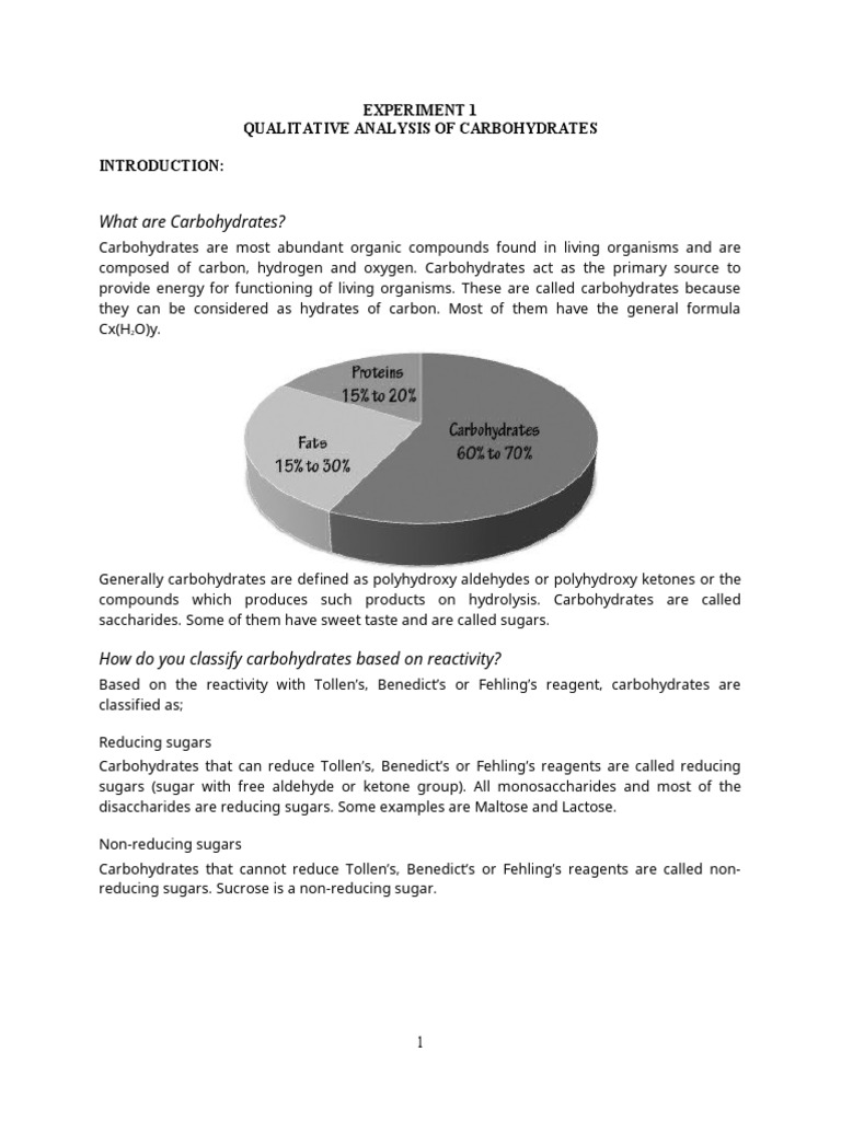 Experiment 1 Qualitative Analysis of Carbohydrates | PDF ...