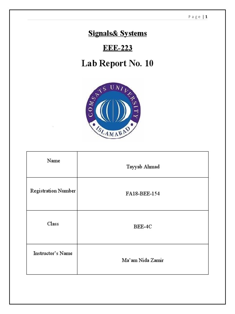 Lab Report No. 10: Signals& Systems EEE-223 | PDF | Fourier Series ...