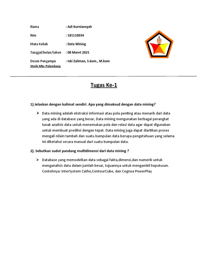 Tugas Data Mining 1 | PDF | Komputer | Teknologi & Rekayasa