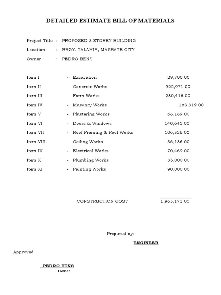 Detailed Estimate for 3-Storey Building | PDF | Structural Engineering ...