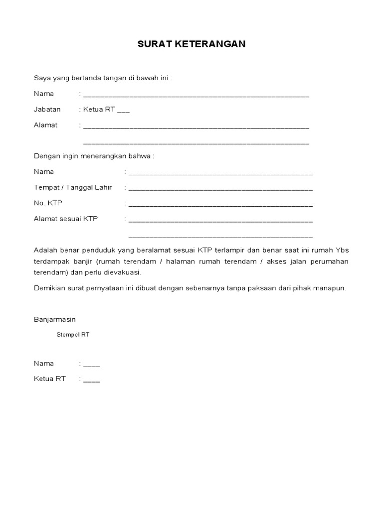 SURAT KETERANGAN Banjir | PDF