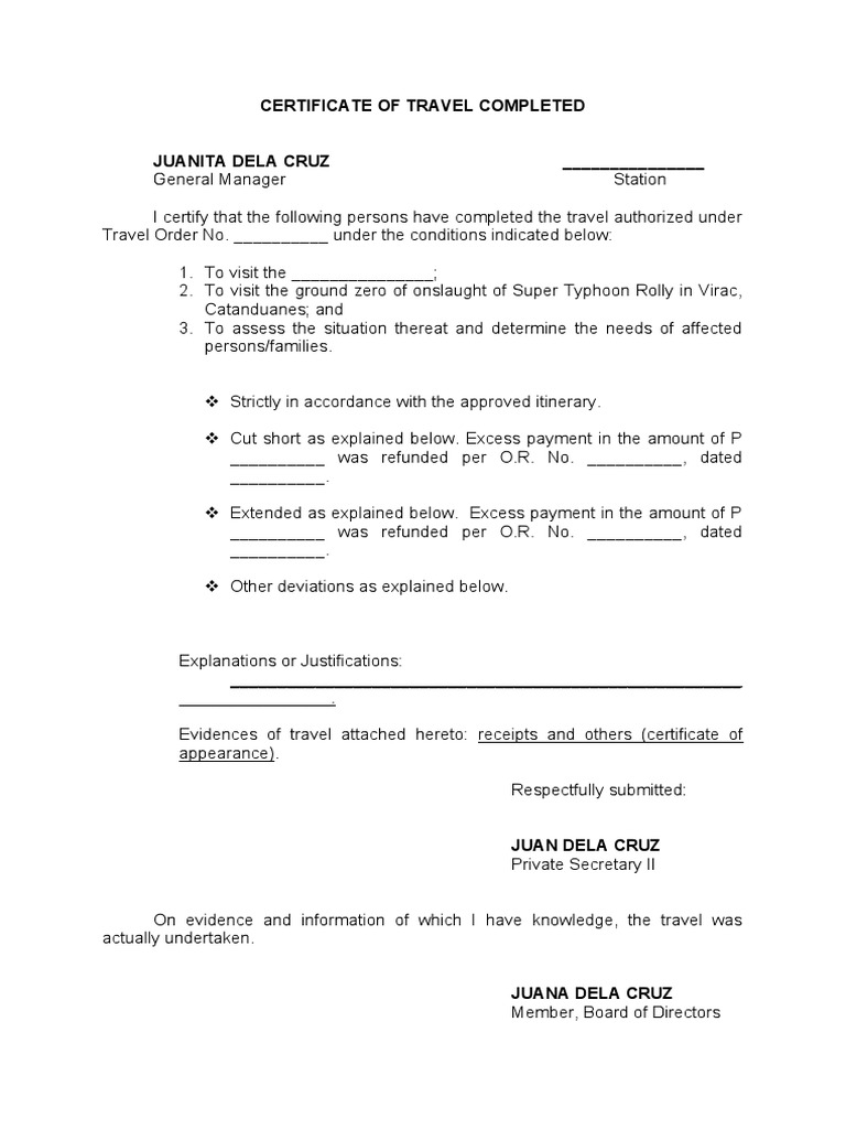 Certificate of Travel Completion | PDF