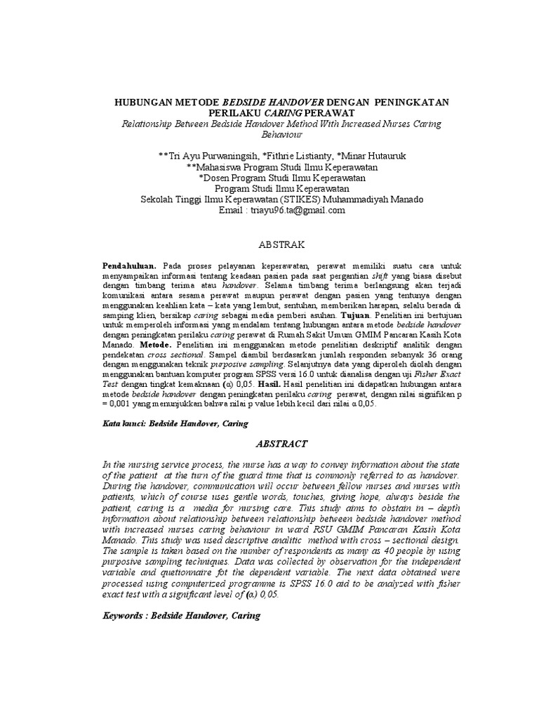 Hubungan Bedside Handover Dengan Perilaku Caring Perawat | PDF